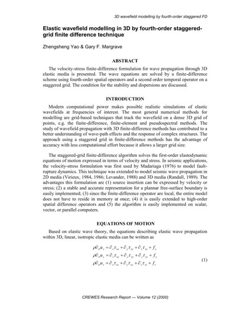 3d Wavefield Modeling By Fourth Order Staggered Grid Finite Difference