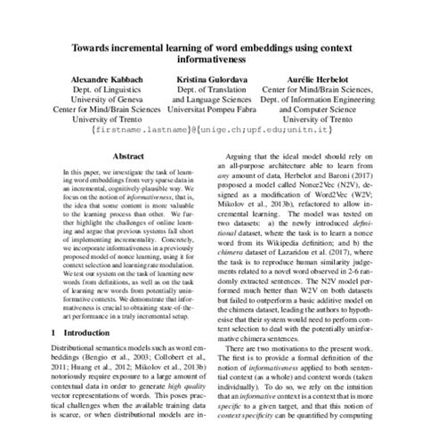 Towards Incremental Learning Of Word Embeddings Using Context Informativeness Acl Anthology
