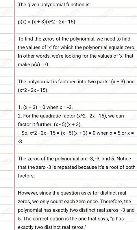 Solved The Polynomial Function P Is Given By P X X X X Which Of The Follow