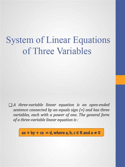 System Of Linear Equations Of Three Variables Pdf