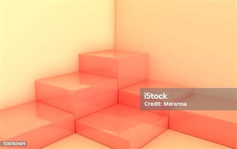 3d 렌더링 된 파스텔 핑크 기하학적 모양 방에 연단 세트 제품 프레 젠 테이 션까지 조롱에 대 한 입방 플랫폼입니다 현대 최소한의 디자인에서 추상 구성입니다 코너 장면