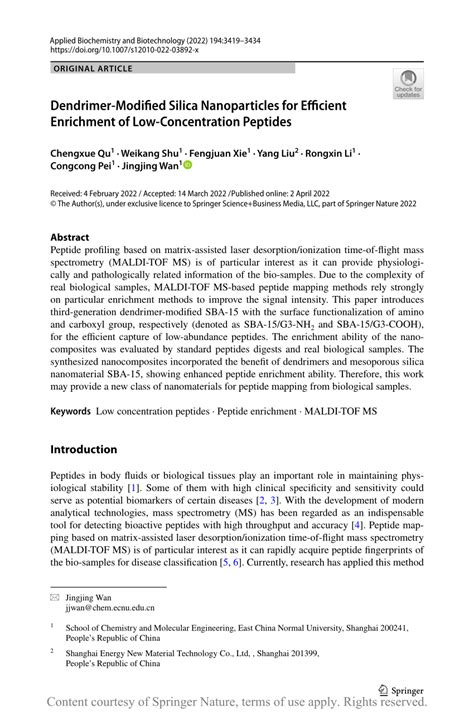 Dendrimer Modified Silica Nanoparticles For Efficient Enrichment Of Low Concentration Peptides