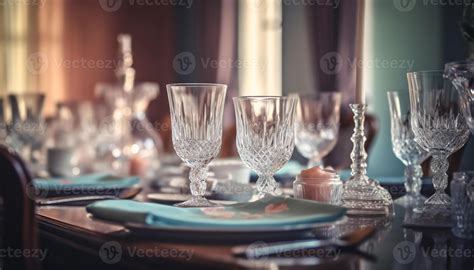 Luxury Dining Table Set With Crystal Glassware And Silverware Collection Generated By Ai