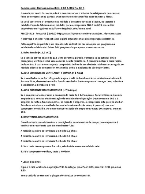 Solucionando Problemas Comuns Nos Módulos Elétricos Dos Compressores Danfoss Bd 2 Bd 2 5 E Bd 3