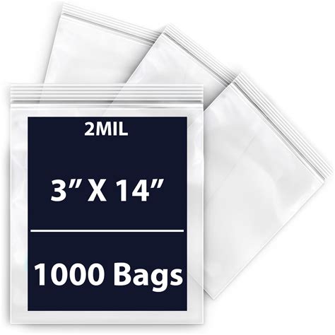 Reclosable Poly Bags 3x14 And 1000 Bags 2 Mil Clear Plastic With