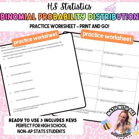 Binomial Probability Distribution Worksheet For Hs Statistics By