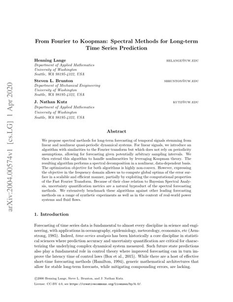 Pdf From Fourier To Koopman Spectral Methods For Long Term Time Series Prediction