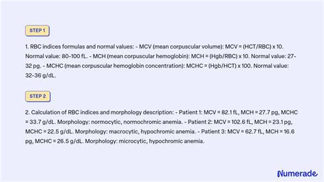 SOLVED State The Formulas And Normal Values For Calculating The Following RBC Indices 6 Pts