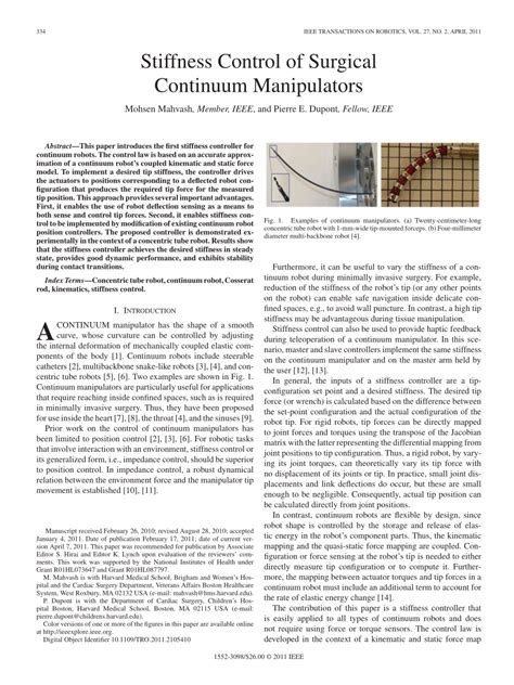 Pdf Stiffness Control Of Surgical Continuum Manipulators
