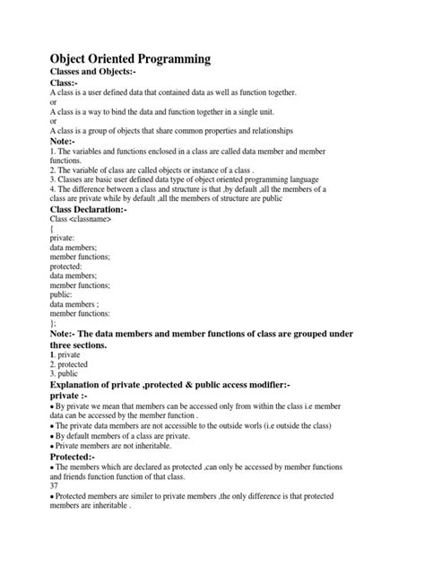 C Classes And Objects Notes Pdf Class Computer Programming