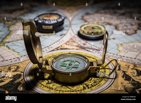 Old Compass On Map High Resolution Stock Photography And Images Alamy