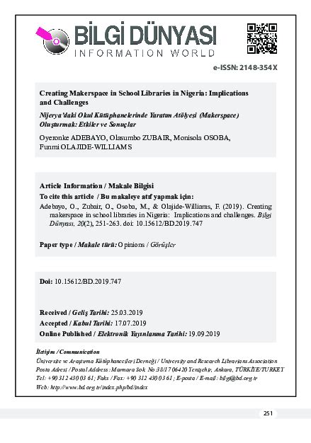 Pdf Creating Makerspace In School Libraries In Nigeria Implications And Challenges