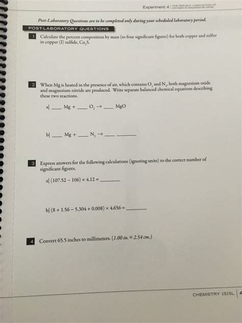 Solved Experiment 4S Post Laboratory Questions Are To Be Chegg Com