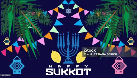 해피 석코트 템플릿 포스터 배너 수카 레몬 에트로그 룰라브 아라바 하다스와 함께하는 타버나클의 유대인 축제 0명에 대한 스톡