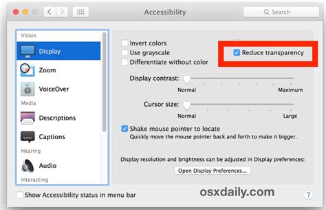 how to disable transparency effects in mac os x interface