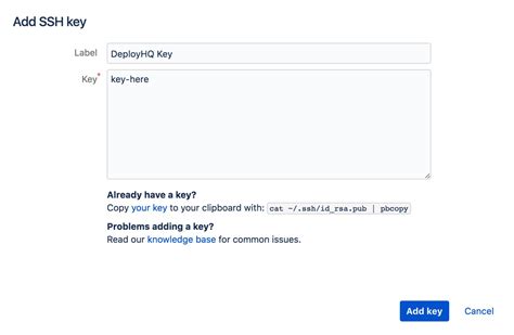 uploading your project s public key to bitbucket manually deployhq
