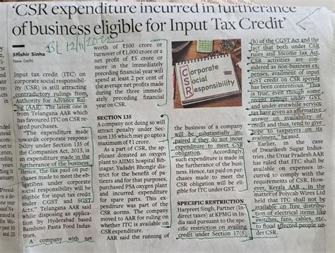 Csr Expenditure Whether Itc Available Courtesy Businessline
