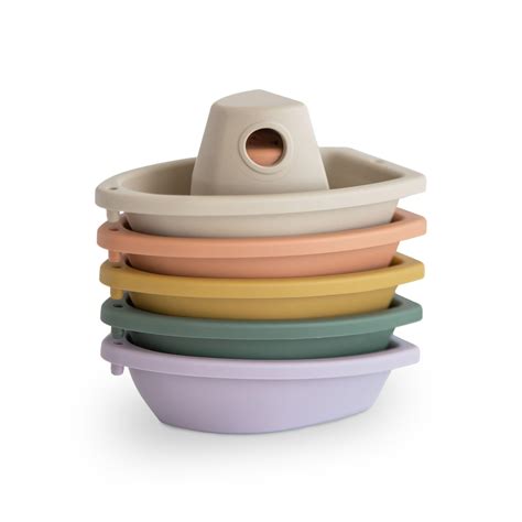 Mushie Stackable Bath Boats Toy Rustic Floating Bathtub