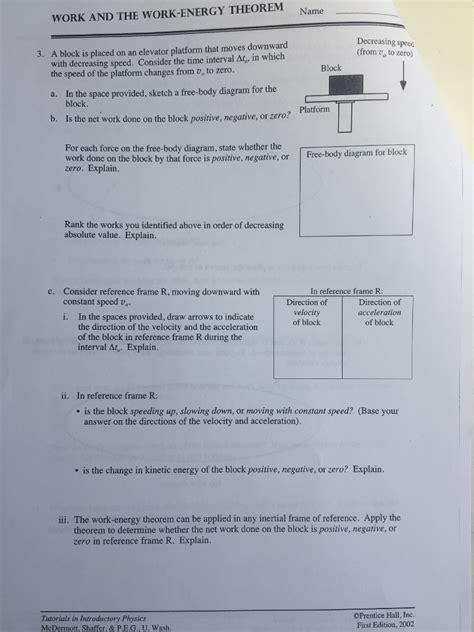Solved Name Work And The Work Energy Theorem Decreasing S