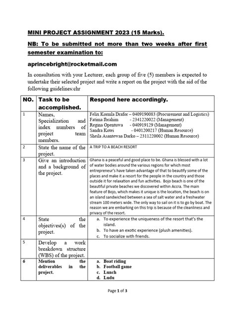 Mini Project Assignment Group 4 Pdf Business Economies