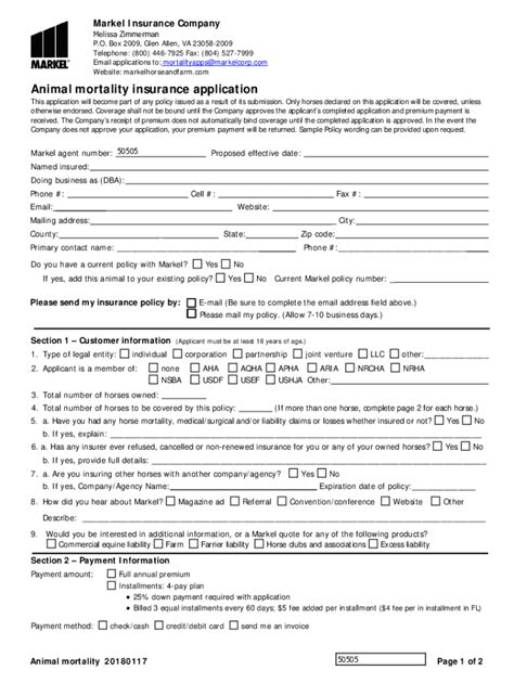 Fillable Online Flmarkel Insurance Company P00953markel