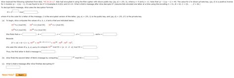 Solved O Decrypt Bobs Message Alice Uses The Decryption