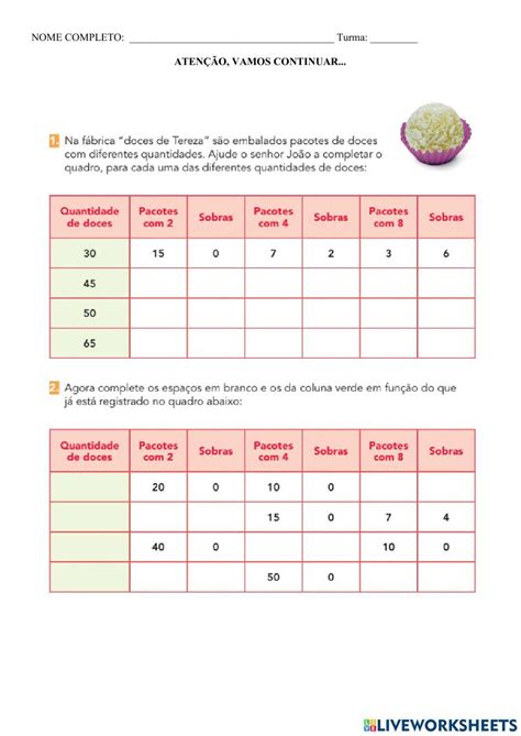 Divisão E Operação Inversa Worksheet Live Worksheets