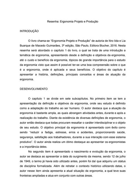 SOLUTION Resenha Ergonomia Projeto E Produ O Studypool