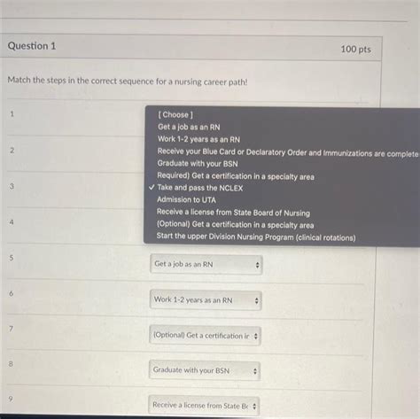 solved match the steps in the correct sequence for a nursing