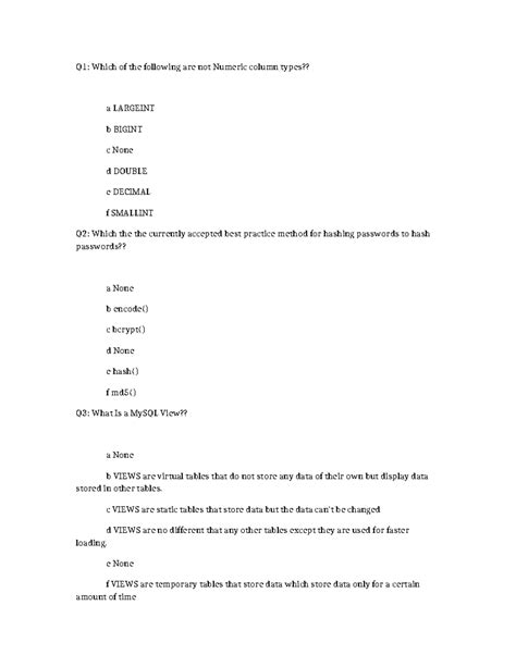 4 Response For Eybo Eybo Q1 Which Of The Following Are Not Numeric Column Types A