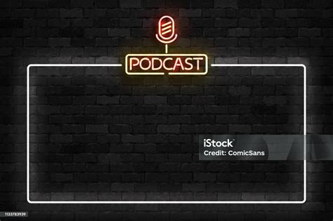 벽 배경에 템플릿 장식에 대 한 팟 캐스트 프레임 로고의 벡터 현실적인 고립 된 네온 사인 공기 및 라디오에 대 한 개념입니다 팟캐스팅에 대한 스톡 벡터 아트 및 기타
