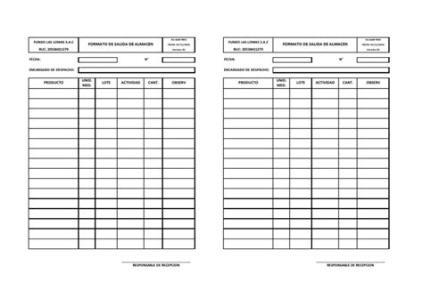 Formato Salida De Almacen V2 Pdf