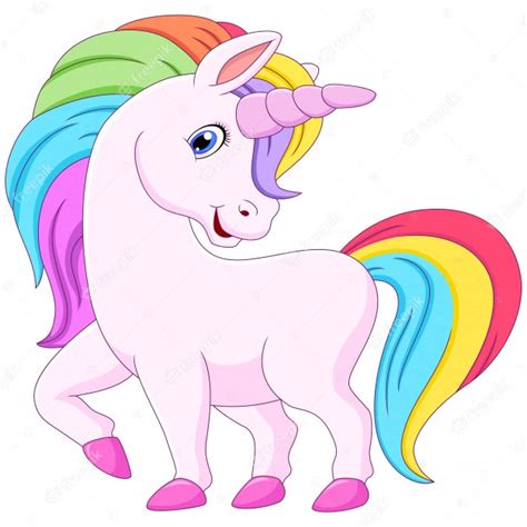 Leuke Cartoon Eenhoorn Met Regenboog Manen Premium Vector Eenhoorn