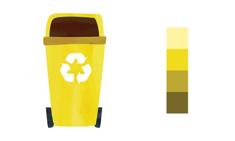 Papelera De Reciclaje Amarilla Con Dibujo De Acuarela De Símbolo De
