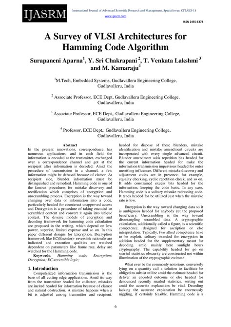 Pdf A Survey Of Vlsi Architectures For Hamming Code Algorithm