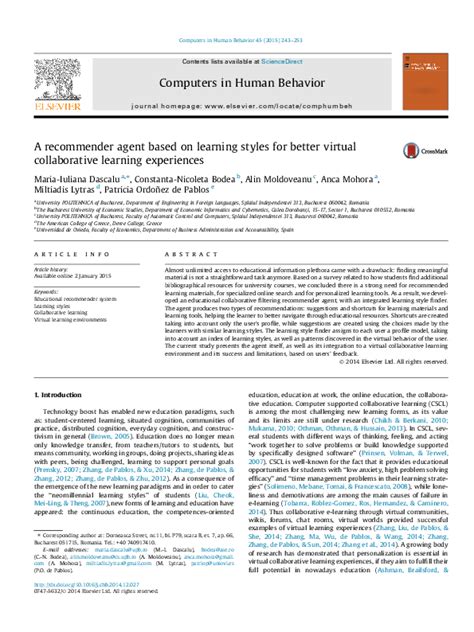 Pdf A Recommender Agent Based On Learning Styles For Better Virtual Collaborative Learning