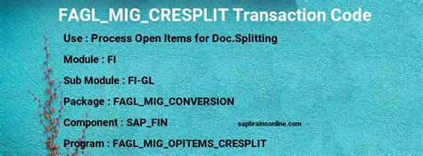 FAGL MIG CRESPLIT SAP Tcode For Process Open Items For Doc Splitting