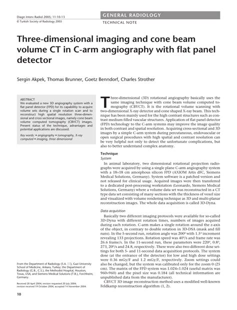 Pdf Three Dimensional Imaging And Cone Beam Volume Ct In C Arm Angiography With Flat Panel