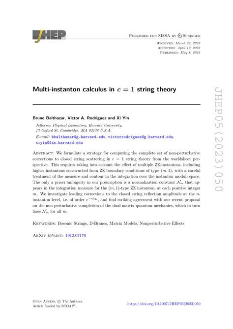Pdf Multi Instanton Calculus In C 1 String Theory