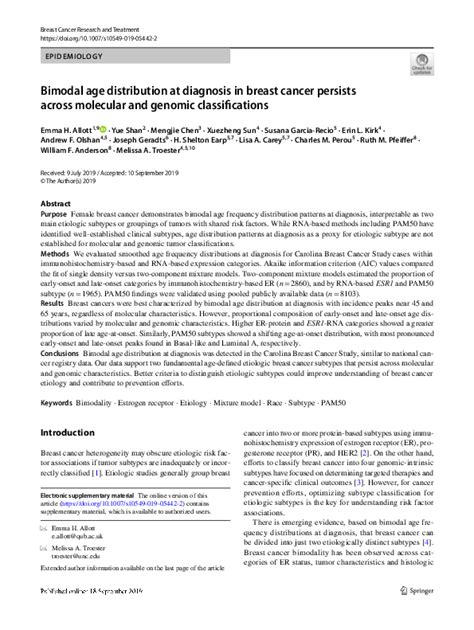 Pdf Bimodal Age Distribution At Diagnosis In Breast Cancer Persists