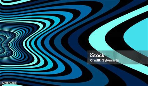 환각 블루 컬러 착시 라인 벡터 미친 예술 배경 Lsd 환각 정신 착란 하이퍼 3d 관점의 초현실적 인 Op Art 선형 곡선 최면 디자인 0명에 대한 스톡 벡터 아트 및