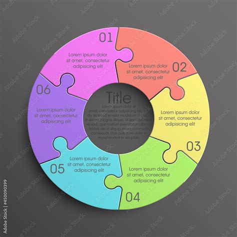 Vetor De Puzzle Six Piece Business Presentation Pictogram Circle Infograph 6 Step Puzzle Round