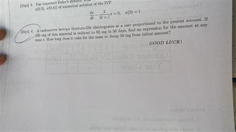 Solved [25pt] 3 Use Improved Eulers Menil Solution Of The