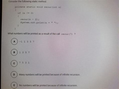 solved consider the following static method private static