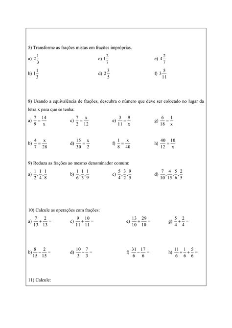 ExercÍcios De FraÇÃo 6 E 7 Ano