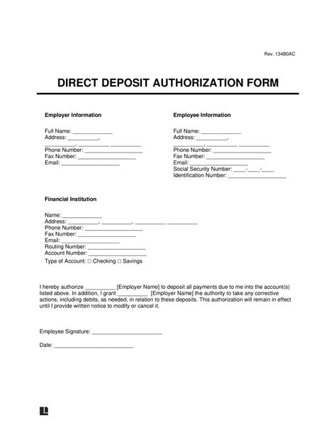 Free Direct Deposit Authorization Form PDF Word