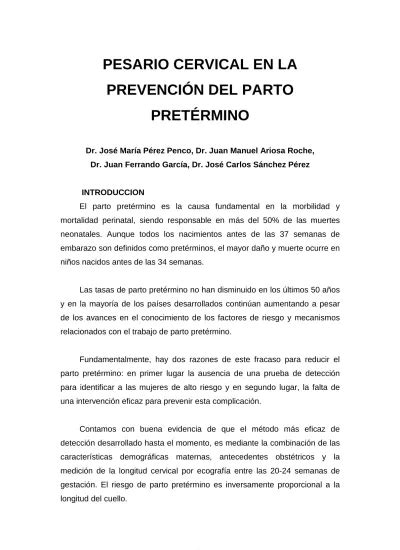 Pesario Cervical En La PrevenciÓn Del Parto PretÉrmino