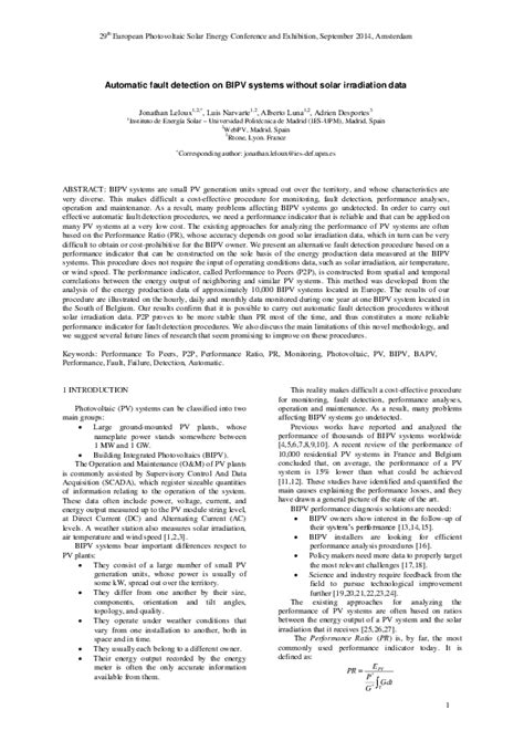 Pdf Automatic Fault Detection On Bipv Systems Without Solar Irradiation Data