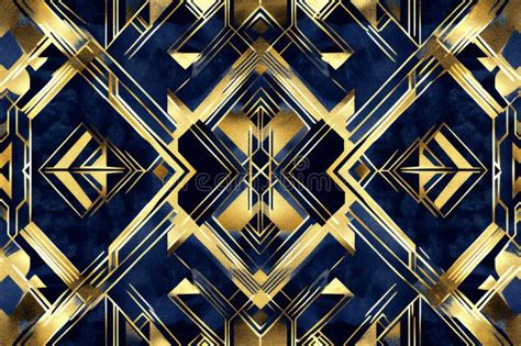 A Sleek Art Deco Inspired Geometric Pattern With Gold And Navy Blue Featuring Sharp Angular