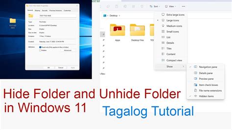 hide folder and unhide folder in windows 11 tagalog tutorial youtube